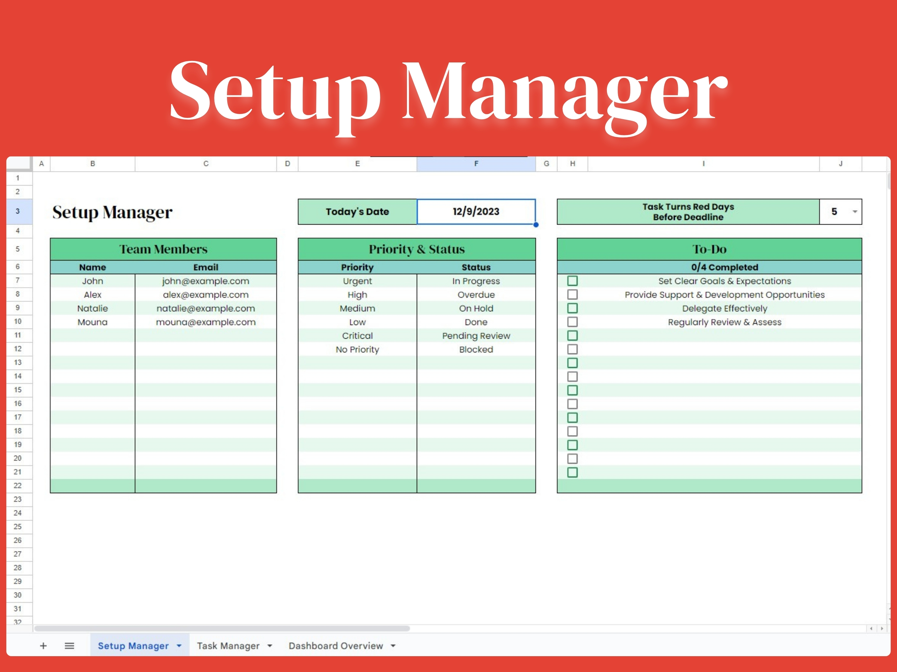 Team Task Tracker for Google Spreadsheet - Task Management Template ...