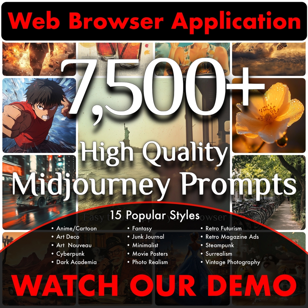 7,500 AI Image Prompts in 15 Styles & 150 Categories in a user friendly web browser Interface ...