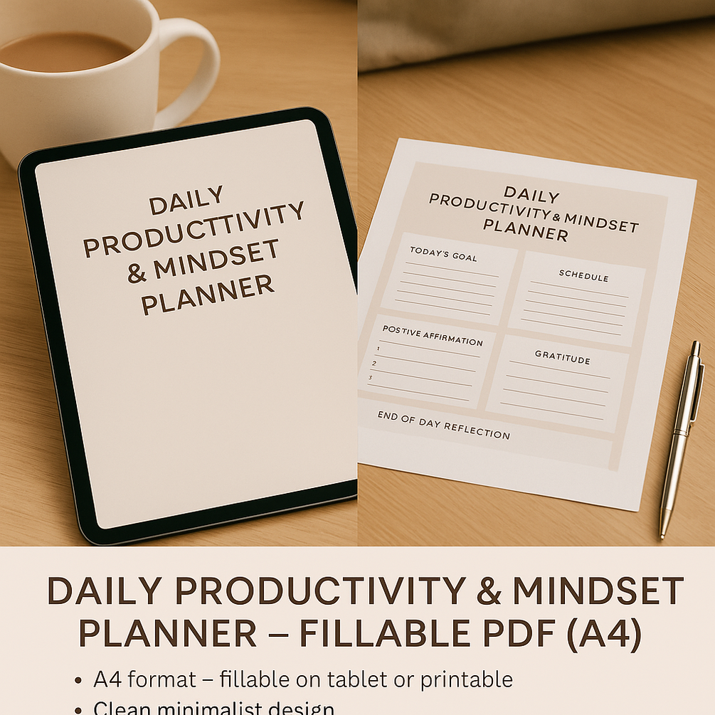 Daily Productivity & Mindset Planner – Fillable PDF (A4)