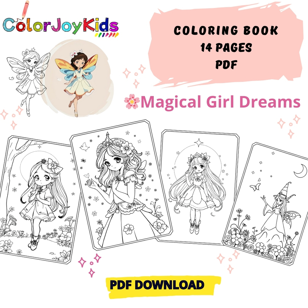 🌸 Magical Girl Dreams – A Whimsical Coloring Book for Kids