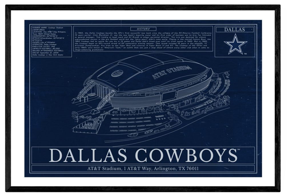 Unique NFL Football Stadium Blueprints Art Gift Wall art - Dallas ...