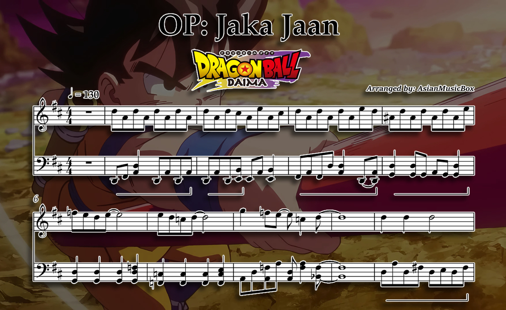 Dragon Ball DAIMA OP - 'Jaka Jaan' [Piano Sheet Music / MIDI / WAV]