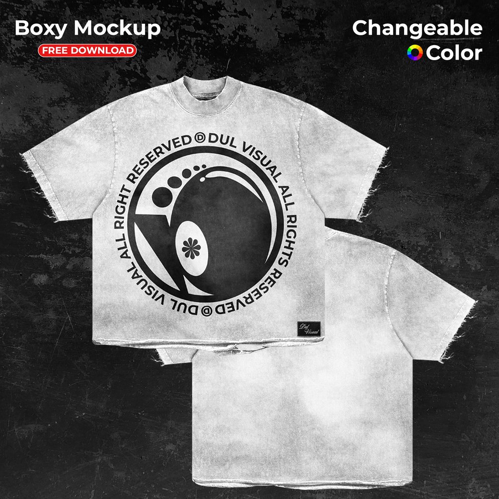 Distressed Unfinished Boxy Mock Neck Tee Mockup (FREE)