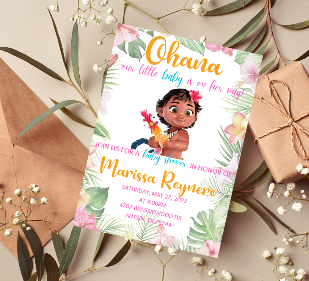 Moana Ohana Tropical Baby Shower Invitation | Customizable Hawaiian Theme