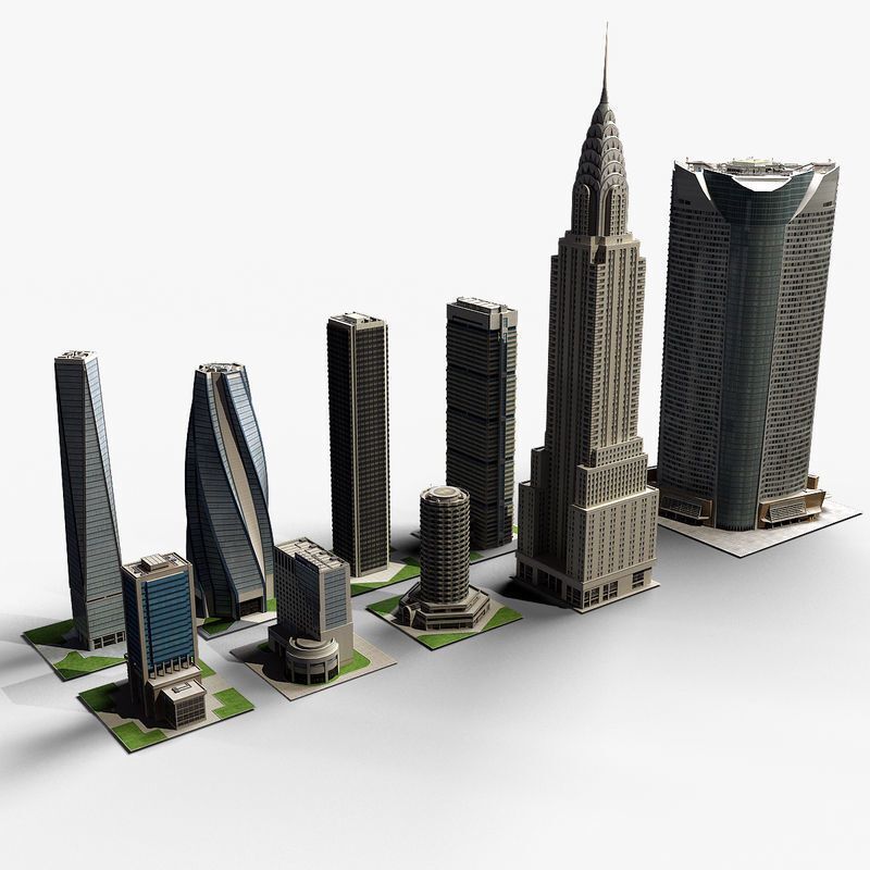Skyscrapers collection tall building Low-poly 3D model