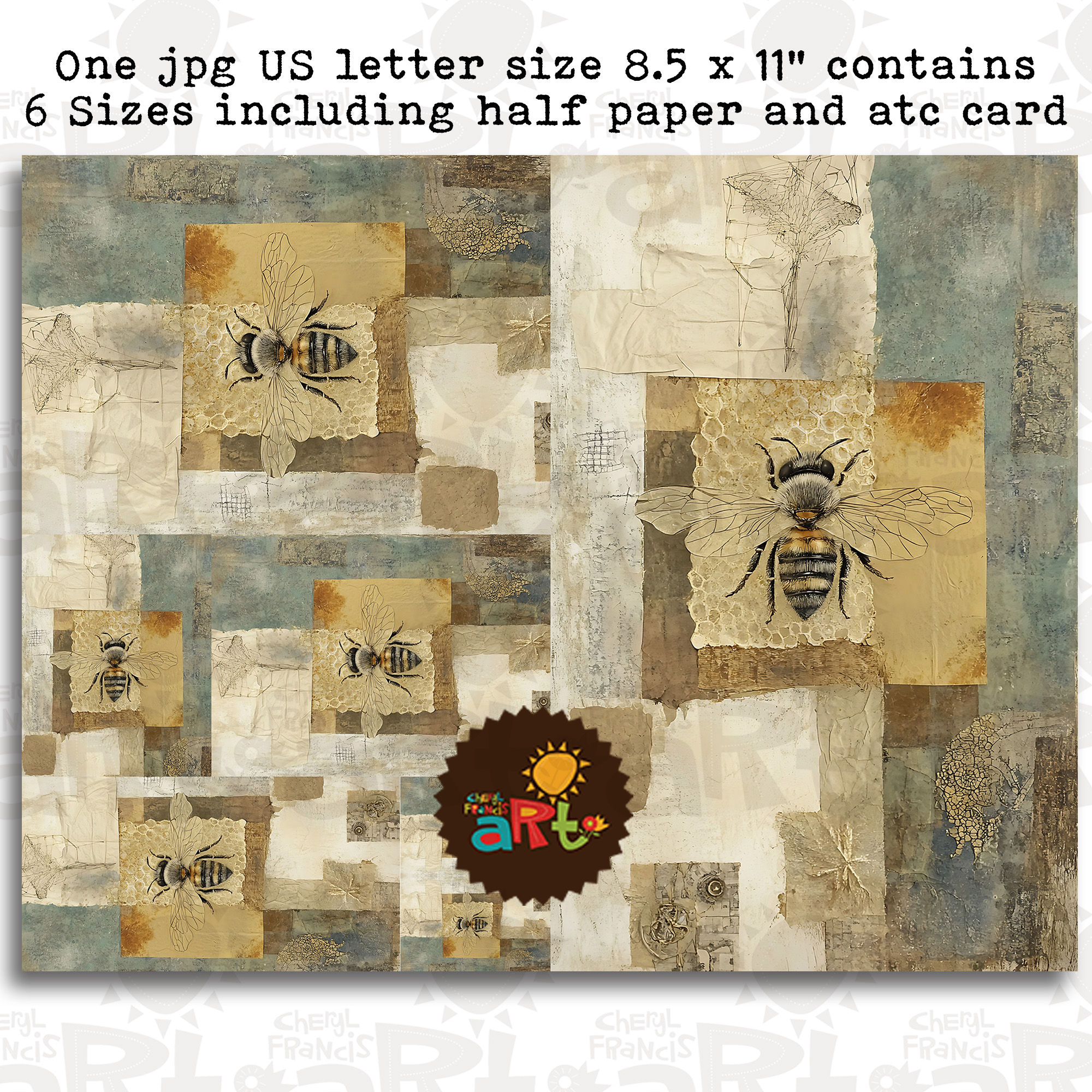 Bee Single Image No.86 Printable Junk Journal Half Paper for Book Making, Crafting, Digital ...