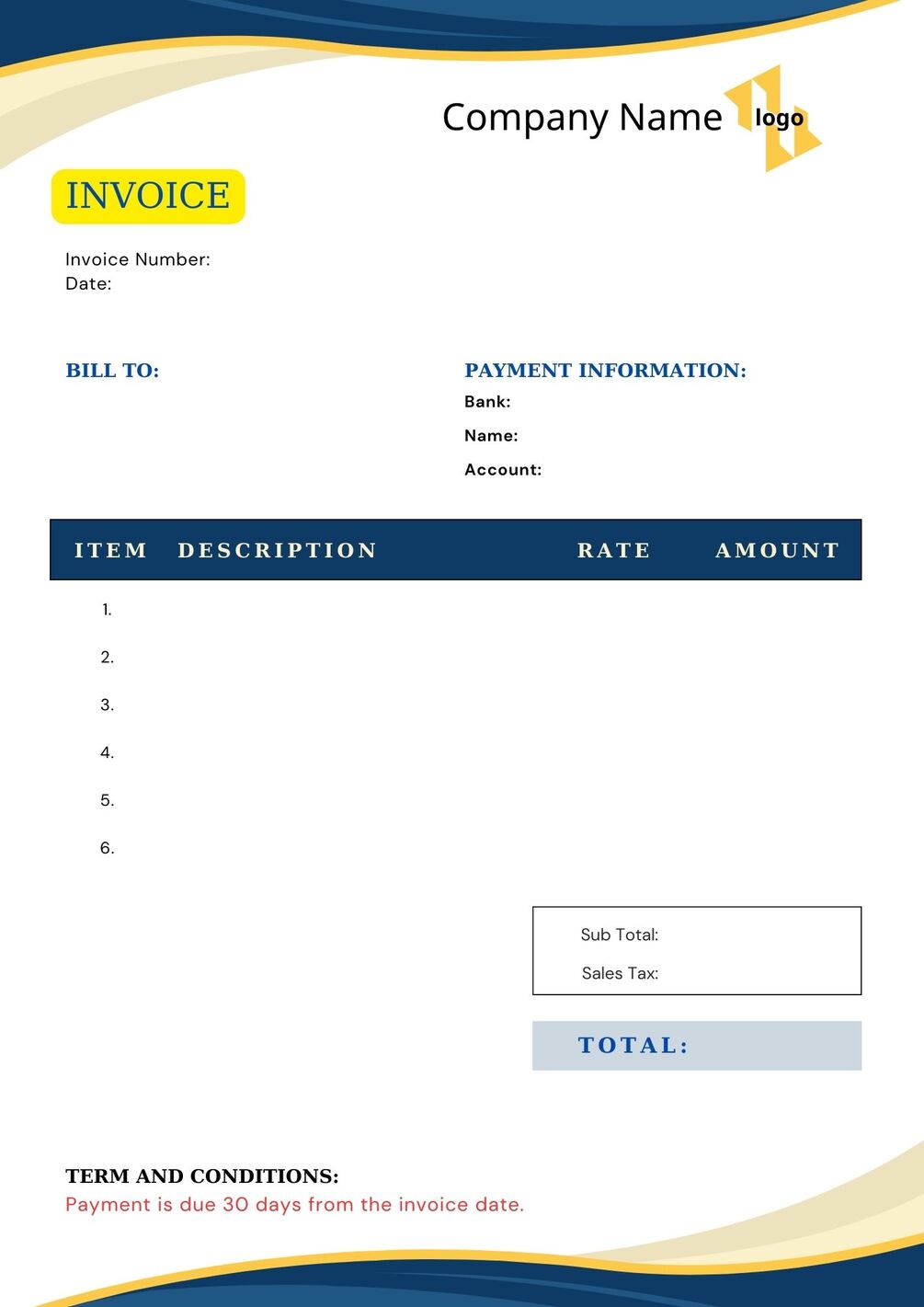 Blue and Yellow Geometric Invoice