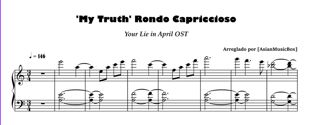 'My Truth' ~Rondo Capriccioso~ Your Lie in April OST [Piano Sheet Music ...
