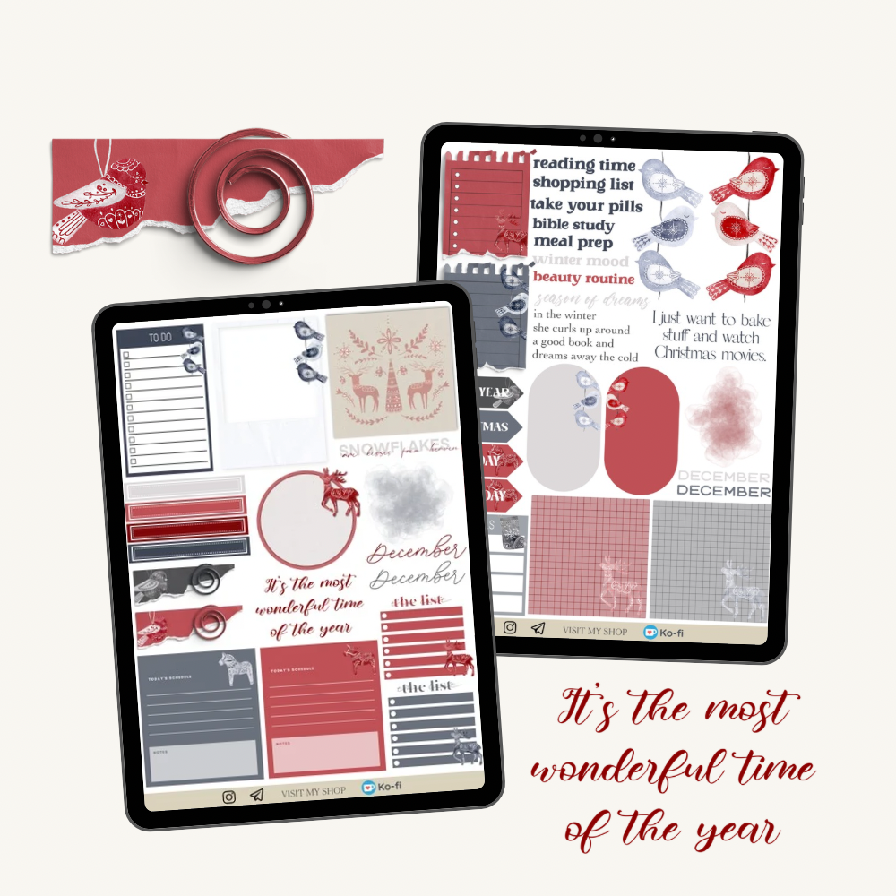 Nordic December stickers, GoodNotes & PNG