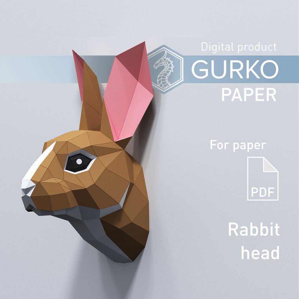 Rabbit Head Papercraft, Pdf, Gurko, Pepakura, Template, 3D Origami ...