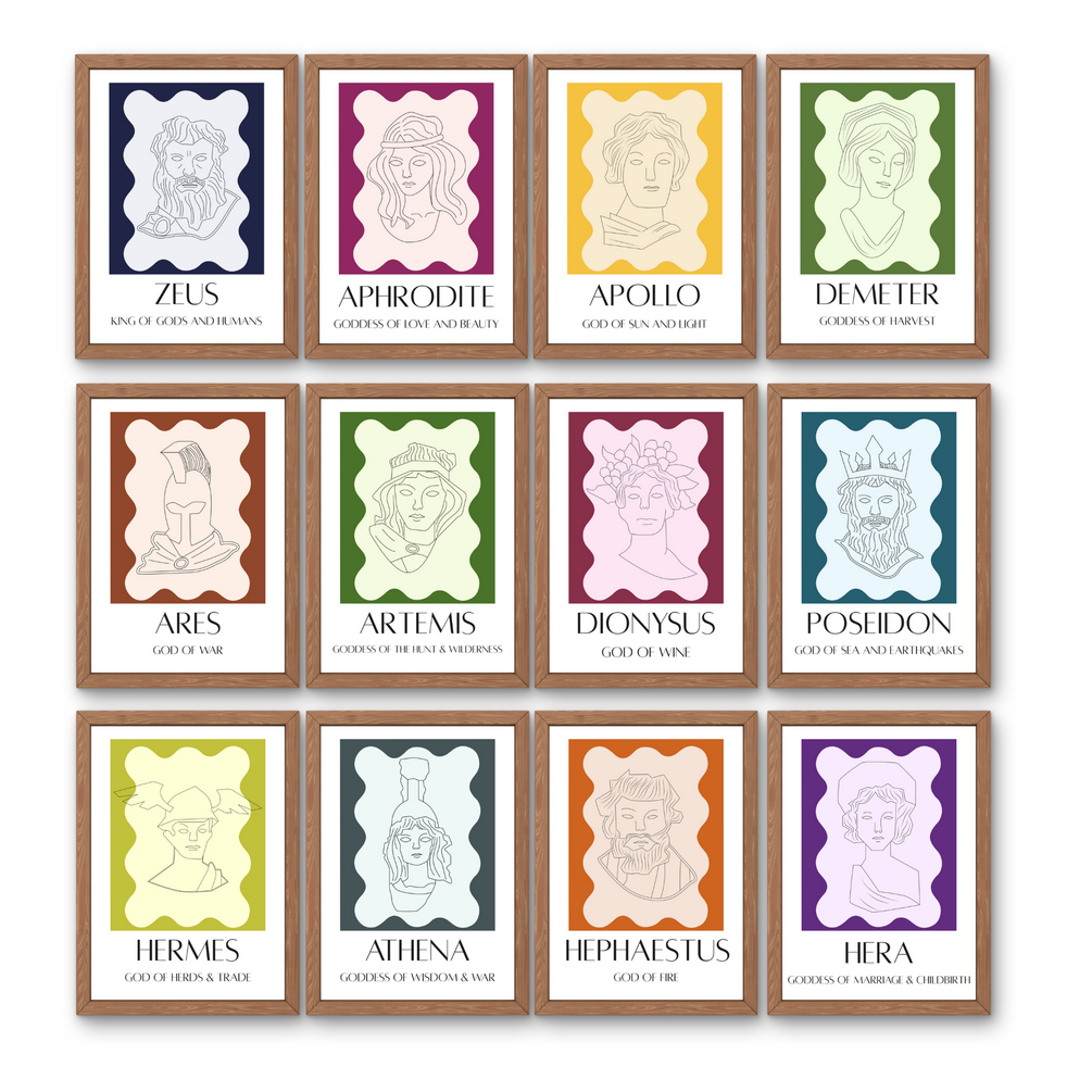 Greek Gods Modern Art Bundle – 12 Printable Aesthetic Wall Prints ...