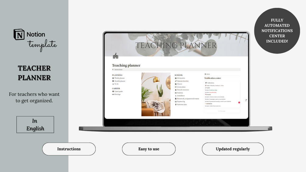 Notion template teacher planner