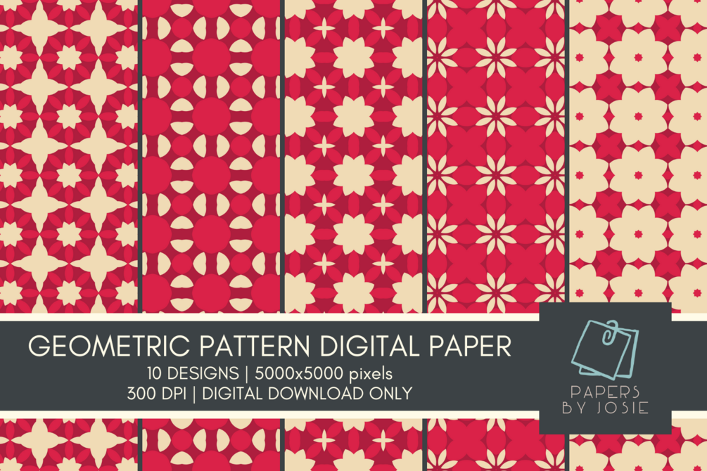 Red and Cream Geometric Pattern Digital Paper