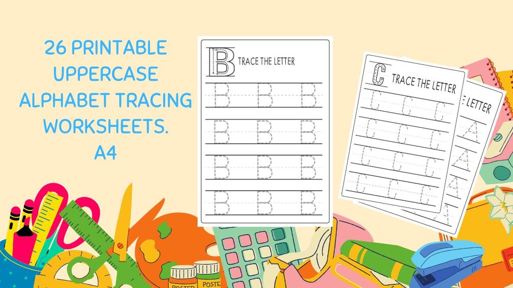 26 Printable Uppercase Alphabet Tracing Worksheets.Letter Tracing ...