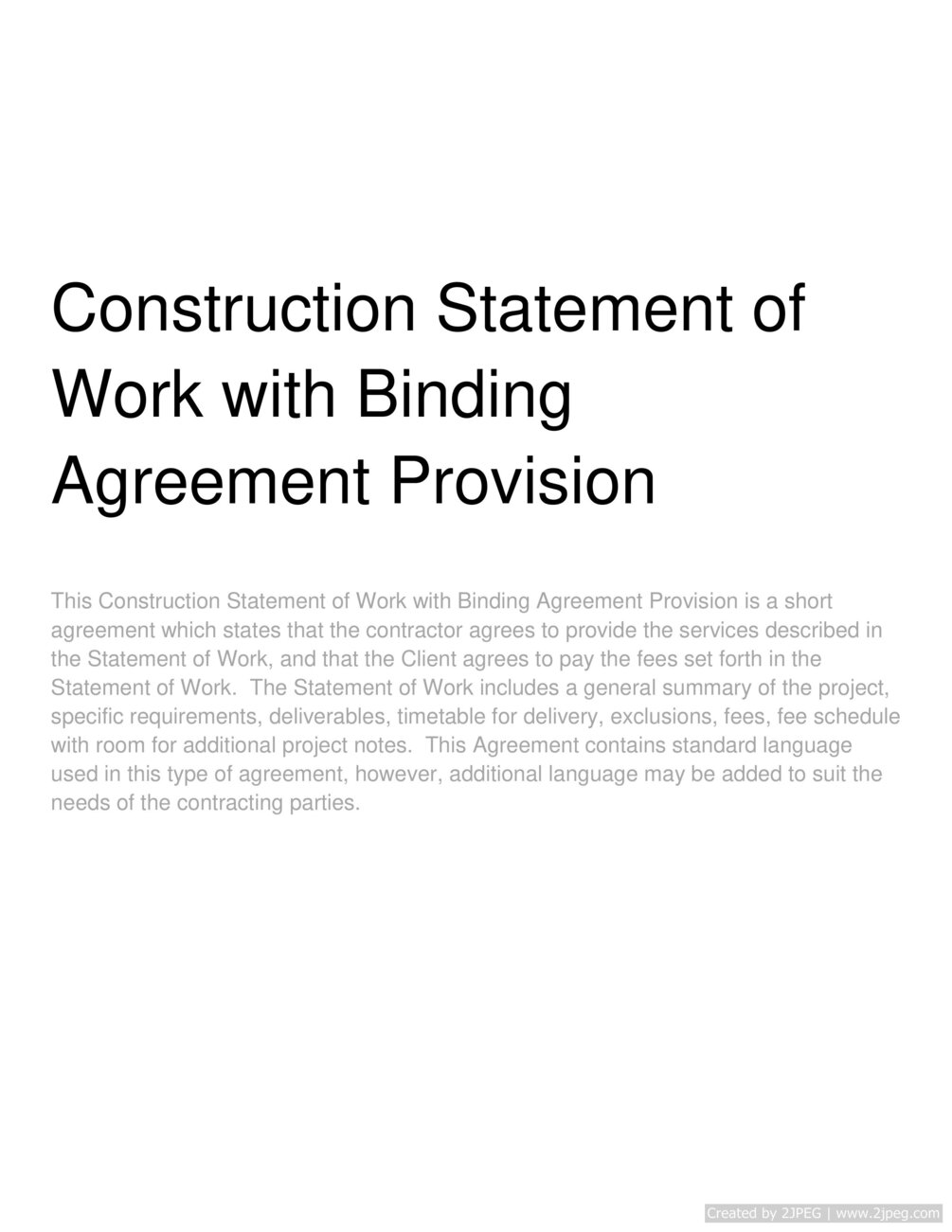 Construction Statement of Work with Binding Agreement Provision