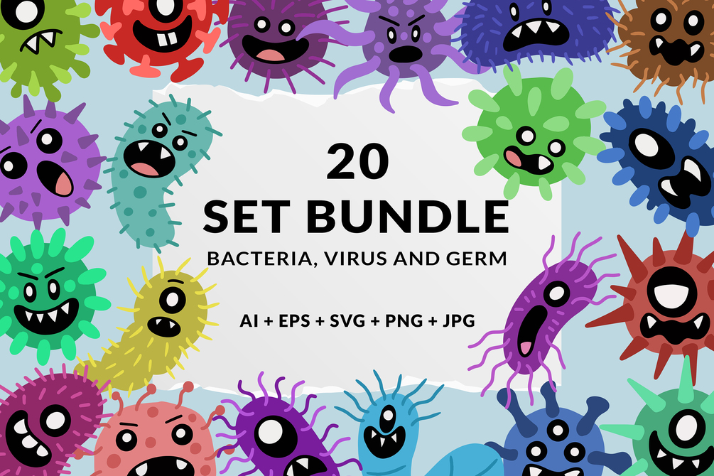 20 Set Bundle Germs, Bacteria, Virus, Monsters, Microbe, Diseases ...