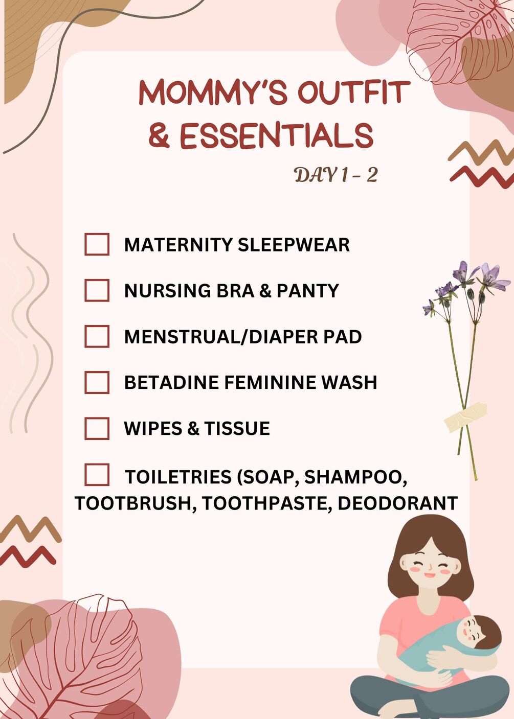 Hospital Checklist for Mom and Baby