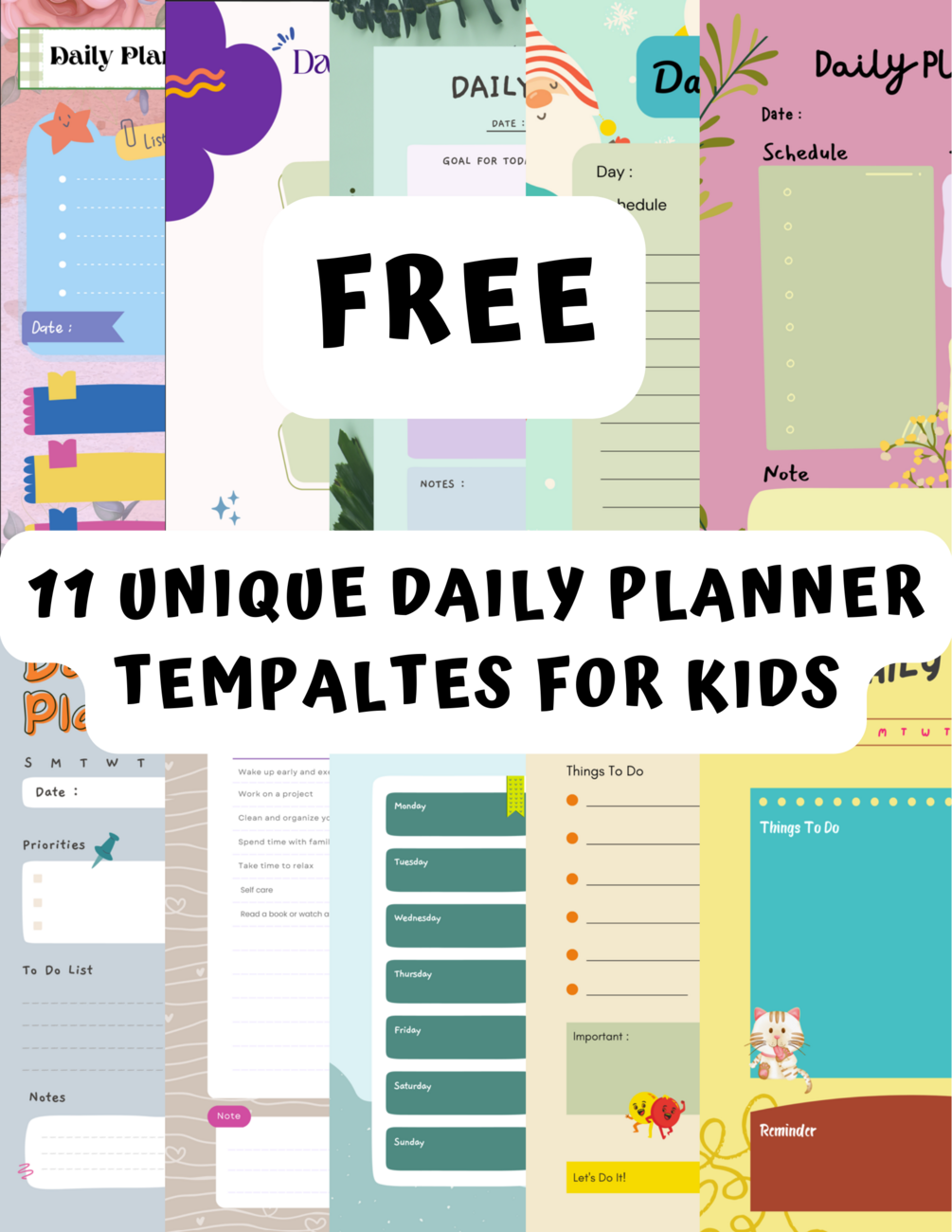 Unique set of 10 daily planner templates for Children