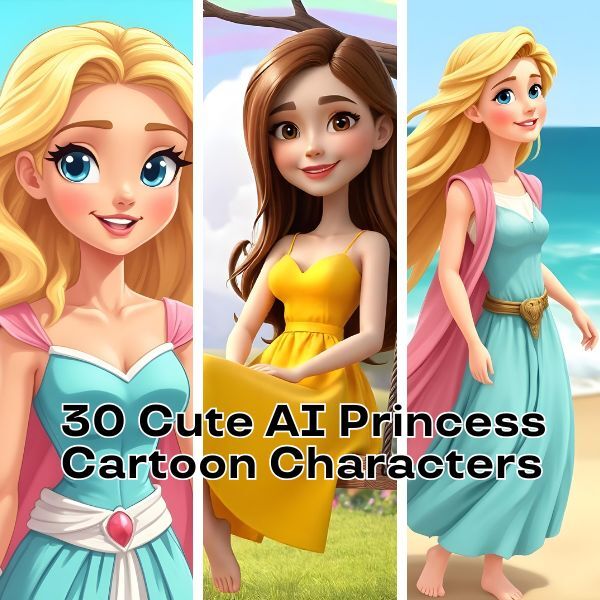 30 Cute AI Princess Cartoon Characters – High Quality JPG Pack for Kids ...