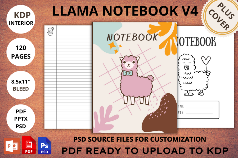 Llama Composition Notebook V4 - KDP Interior + Cover