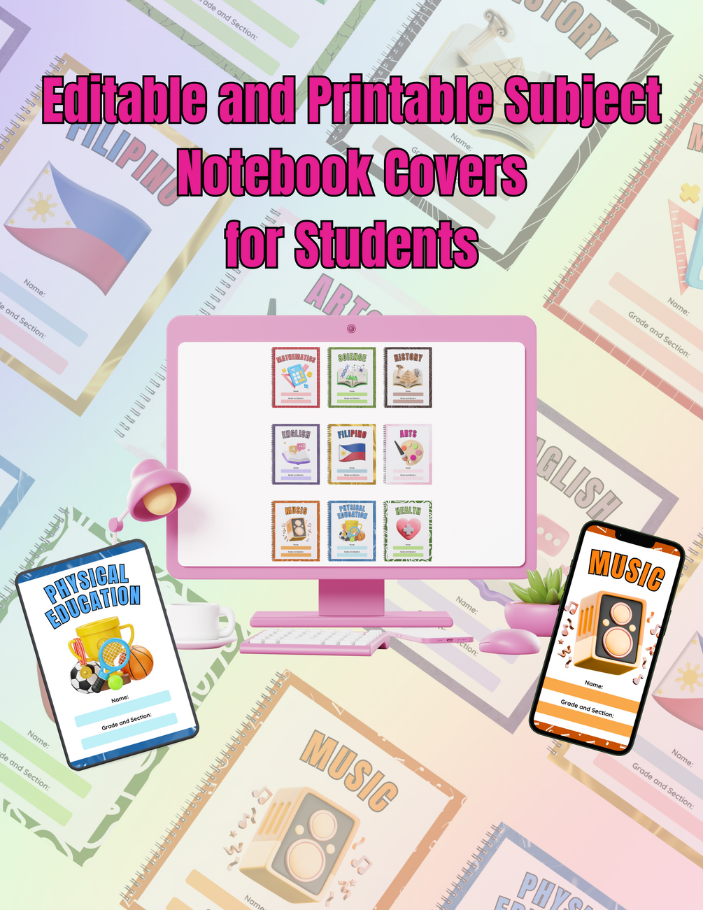 Editable and Printable Subject Notebook Covers for Students