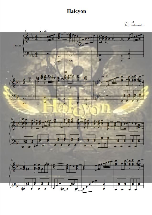 《Halcyon》 ｜ 音遊必聽熱門歌曲之一 ｜ xi / Piano sheet