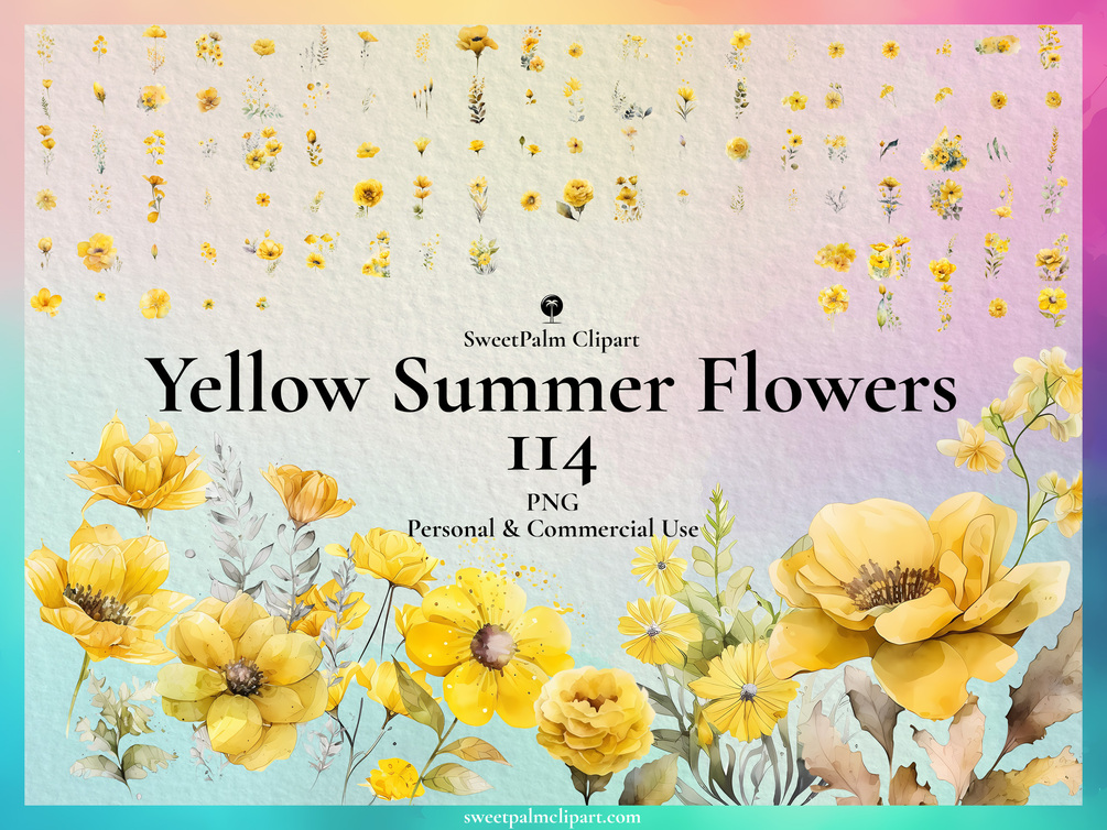 114 PNG Yellow Summer Flowers Clipart, Bright Summer Plants Bundle ...