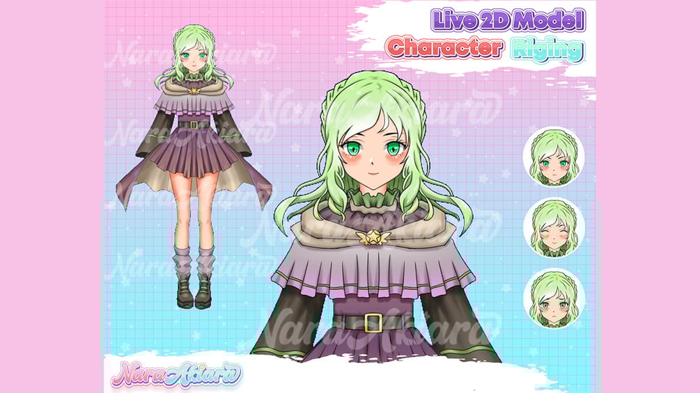 Vtuber Model and Rigging Anime Girl Green Hair Loli Premade, Live2d ...