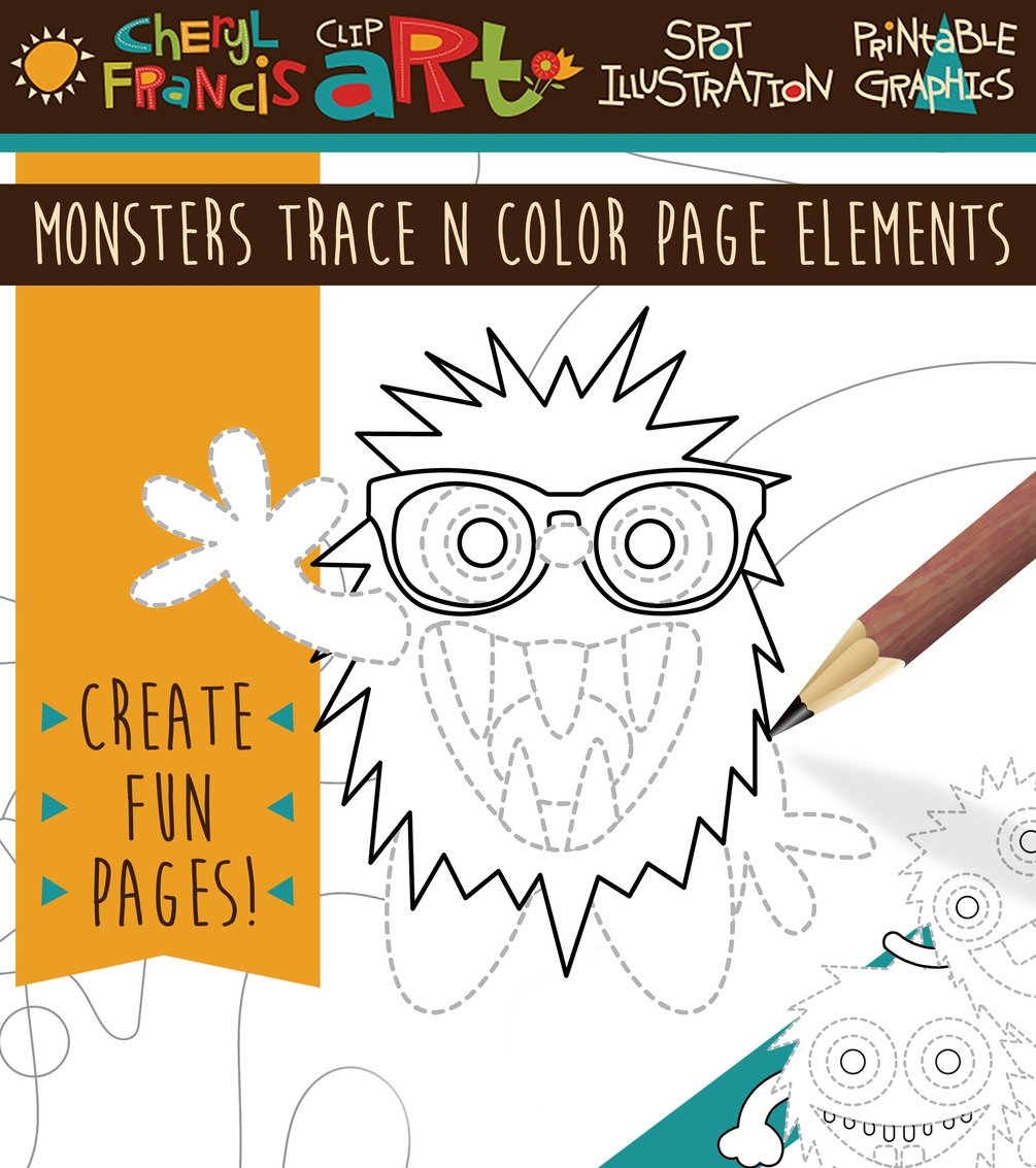 Trace N Color Monsters Activity Page Elements