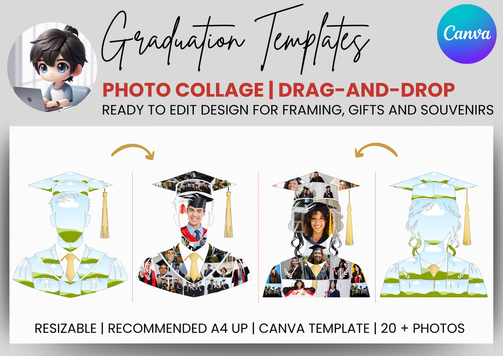 Graduation Photo Collage Adult | Canva Template | Ready-to-Edit Design for Framing or Souvenir