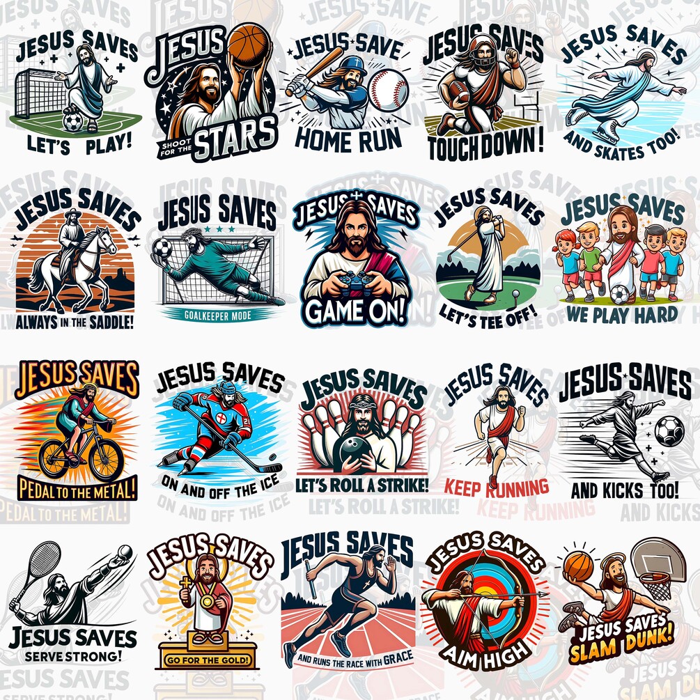 Jesus Sport T Shirt Designs, 20 High Quality PNGs