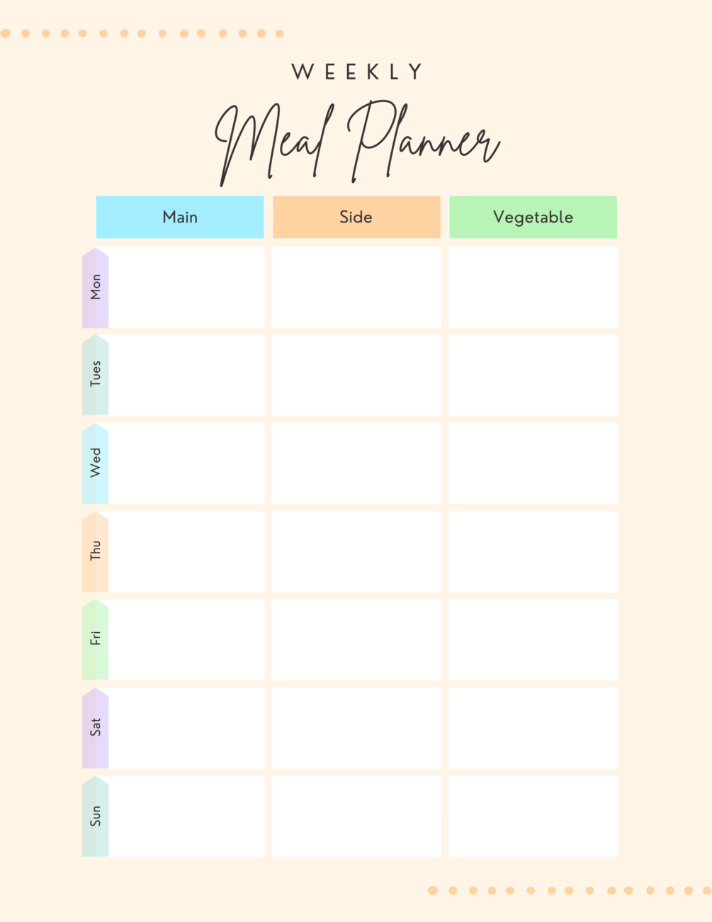 Weekly Meal Planner - Cream Pastel