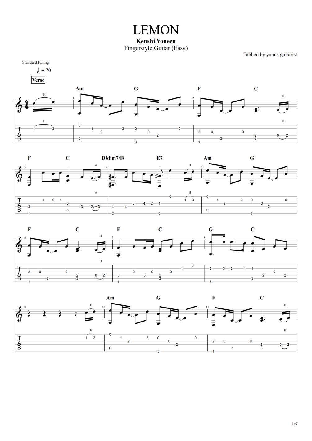 TAB. LEMON - Kenshi Yonezu (Easy)