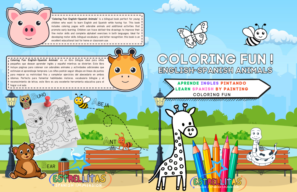 COLORING FUN! ENGLISH SPANISH ANIMALS