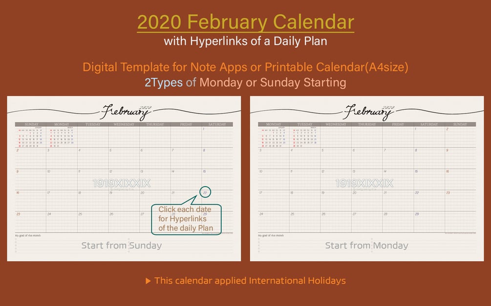 [2020 February Calendar]Digital Template for IPAD Note Apps/2020 ...