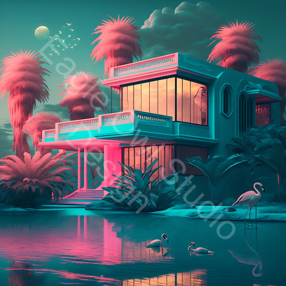Golden Synthwave Architectural House 12