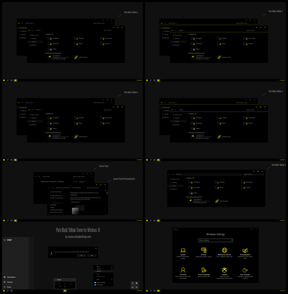 Pure Black Yellow Theme For Windows 10