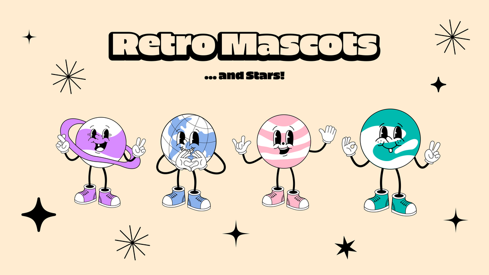 Retro Vintage Mascots Planets Stars Illustration