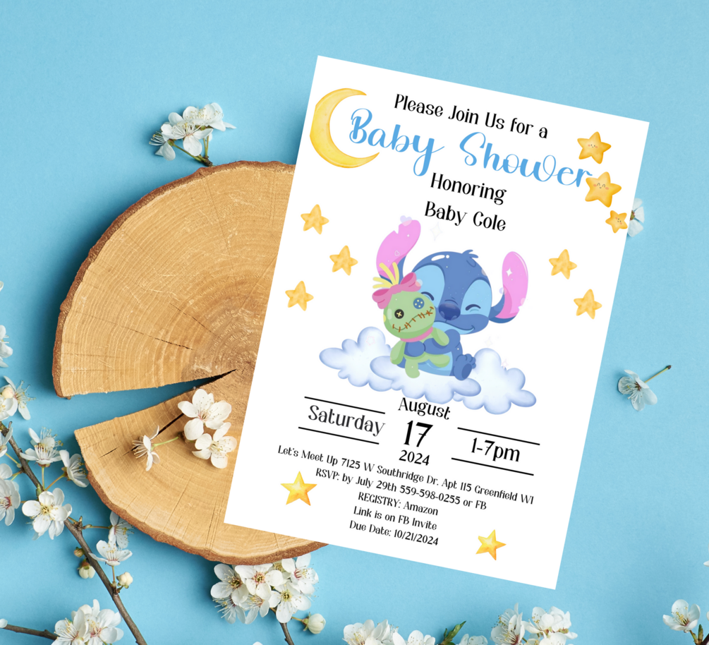Stitch Moon Baby Shower Invitation | Adorable & Customizable Lilo and ...