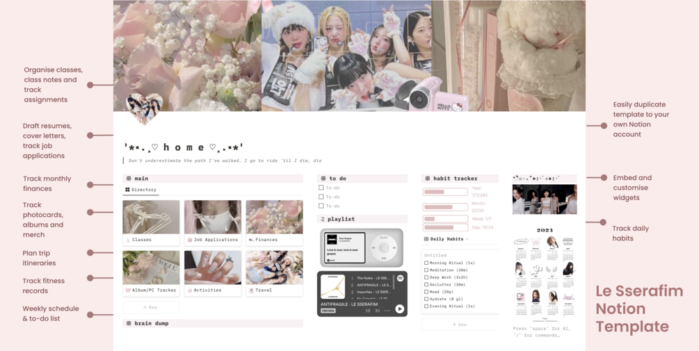 🍥 Lesserafim Beige Notion Template