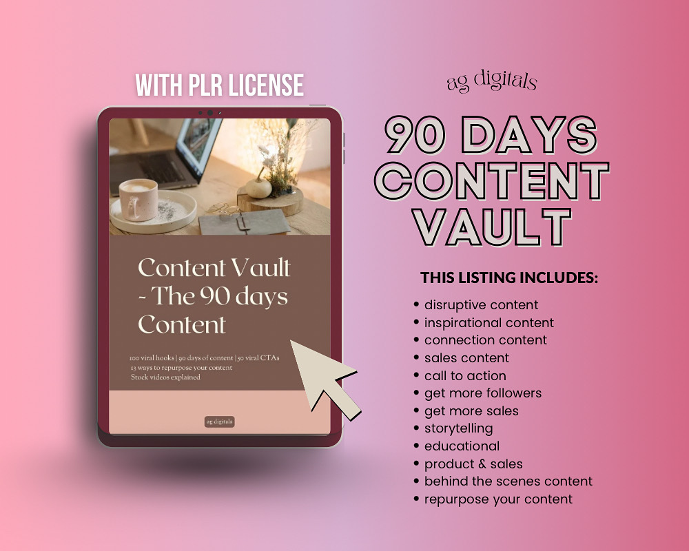 90 Days Content Vault for Digital Sellers & Creators | with PLR License ...