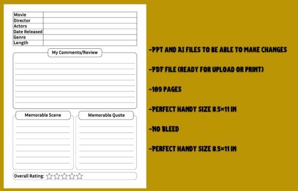 Movie Review Log Book | KDP Interior