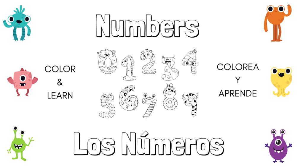 Monster Numbers: Colorea y Aprende los Números en Inglés y Español