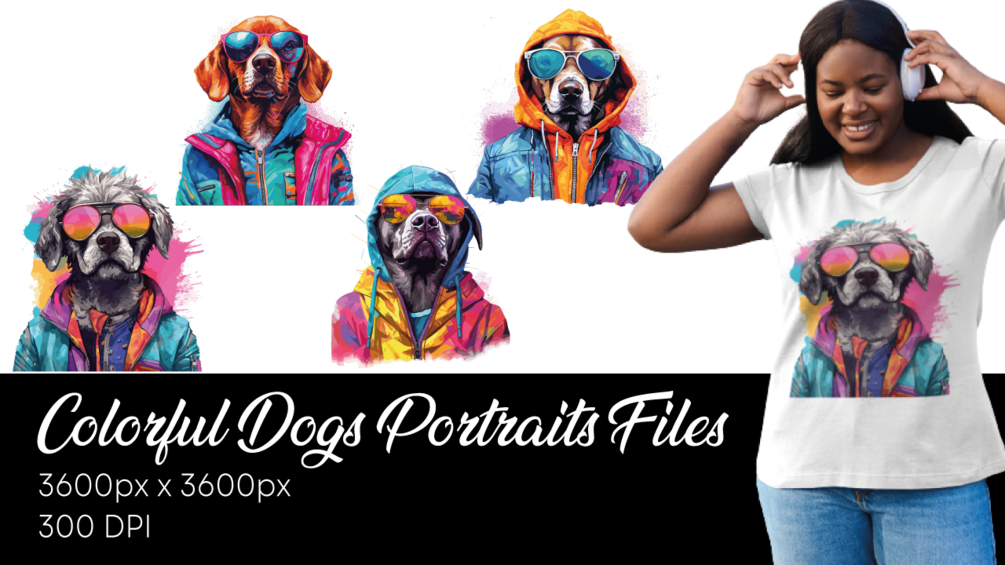 4 Colorful Dogs Portraits Bundles