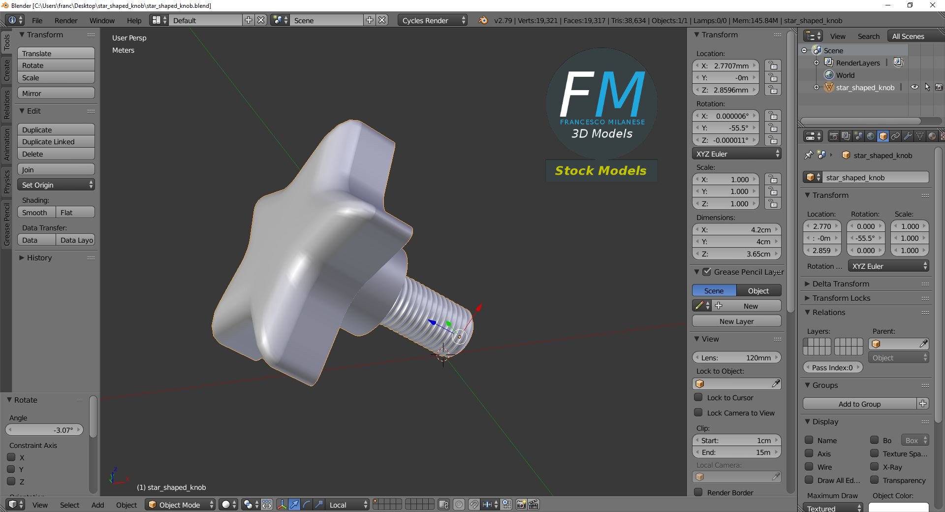 3D MODEL - Star shaped knob