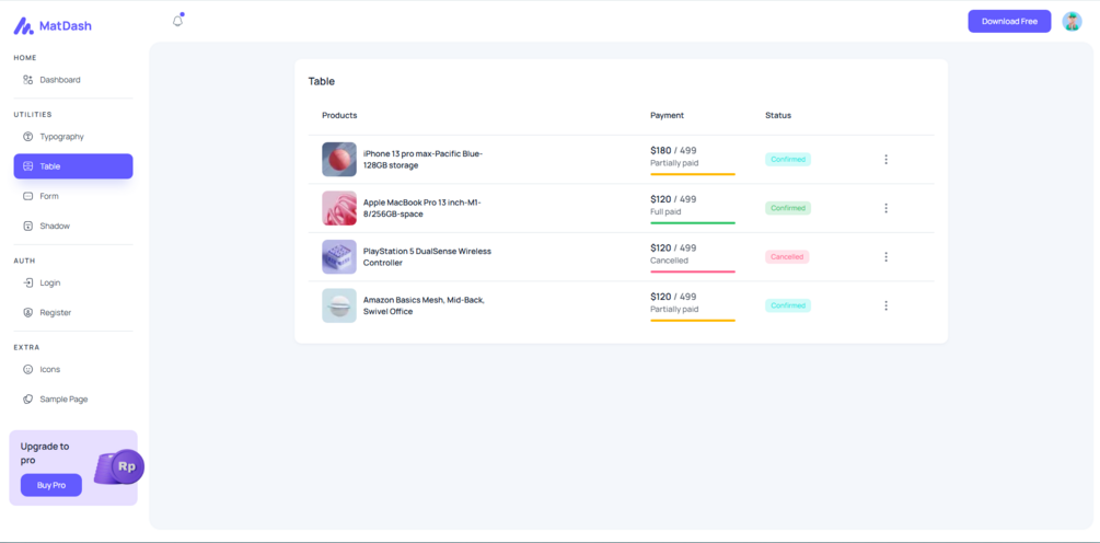 MatDash Free NextJS Tailwind Admin Dashboard Template
