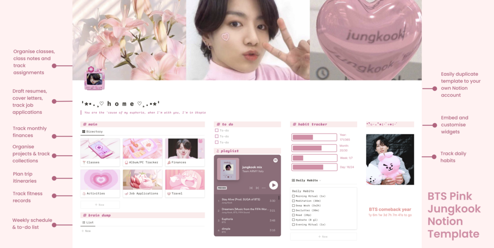 💗 BTS Jungkook Pink Notion Template