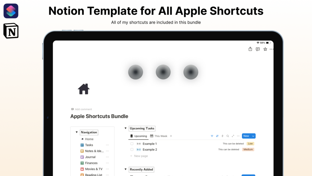 Notion Template for Apple Shortcuts Bundle