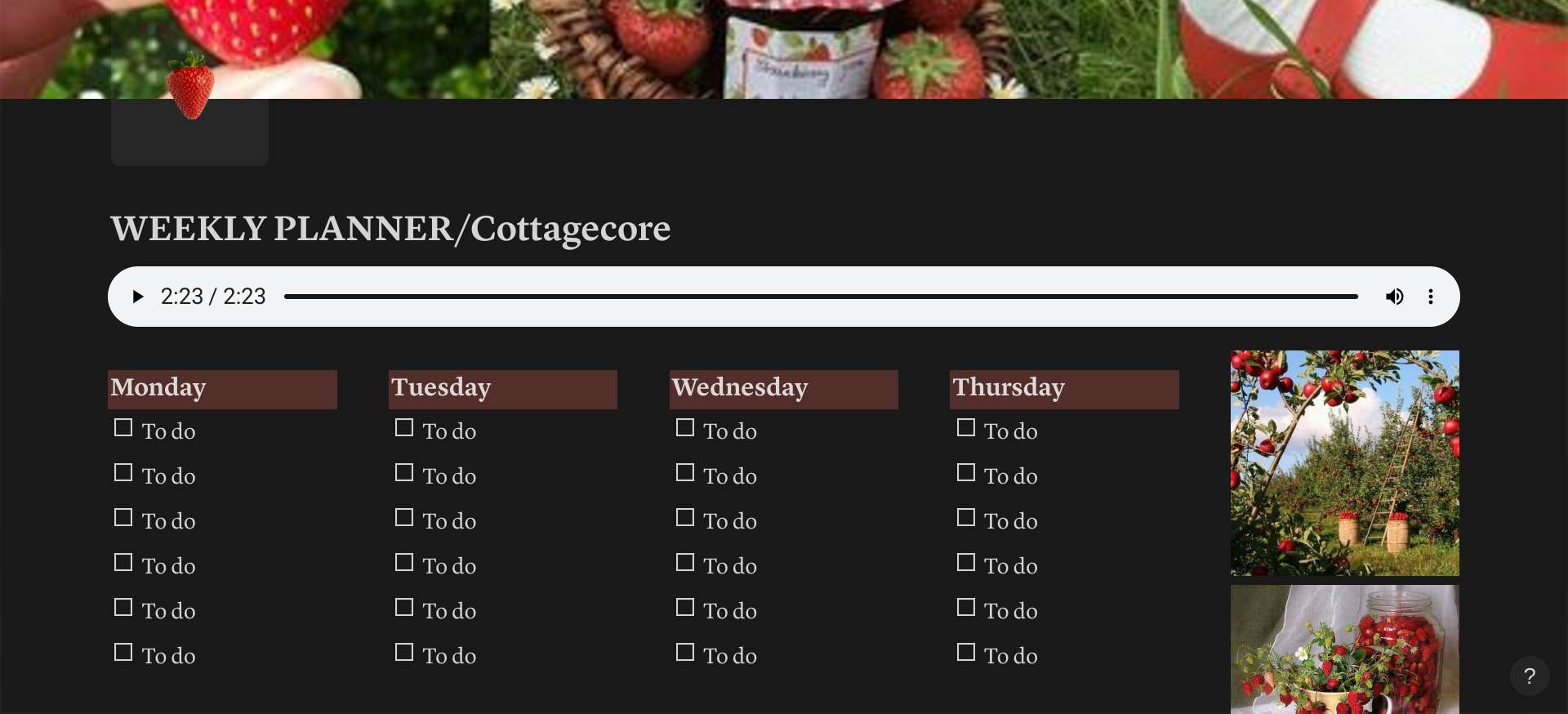 Cottagecore aesthetic notion template
