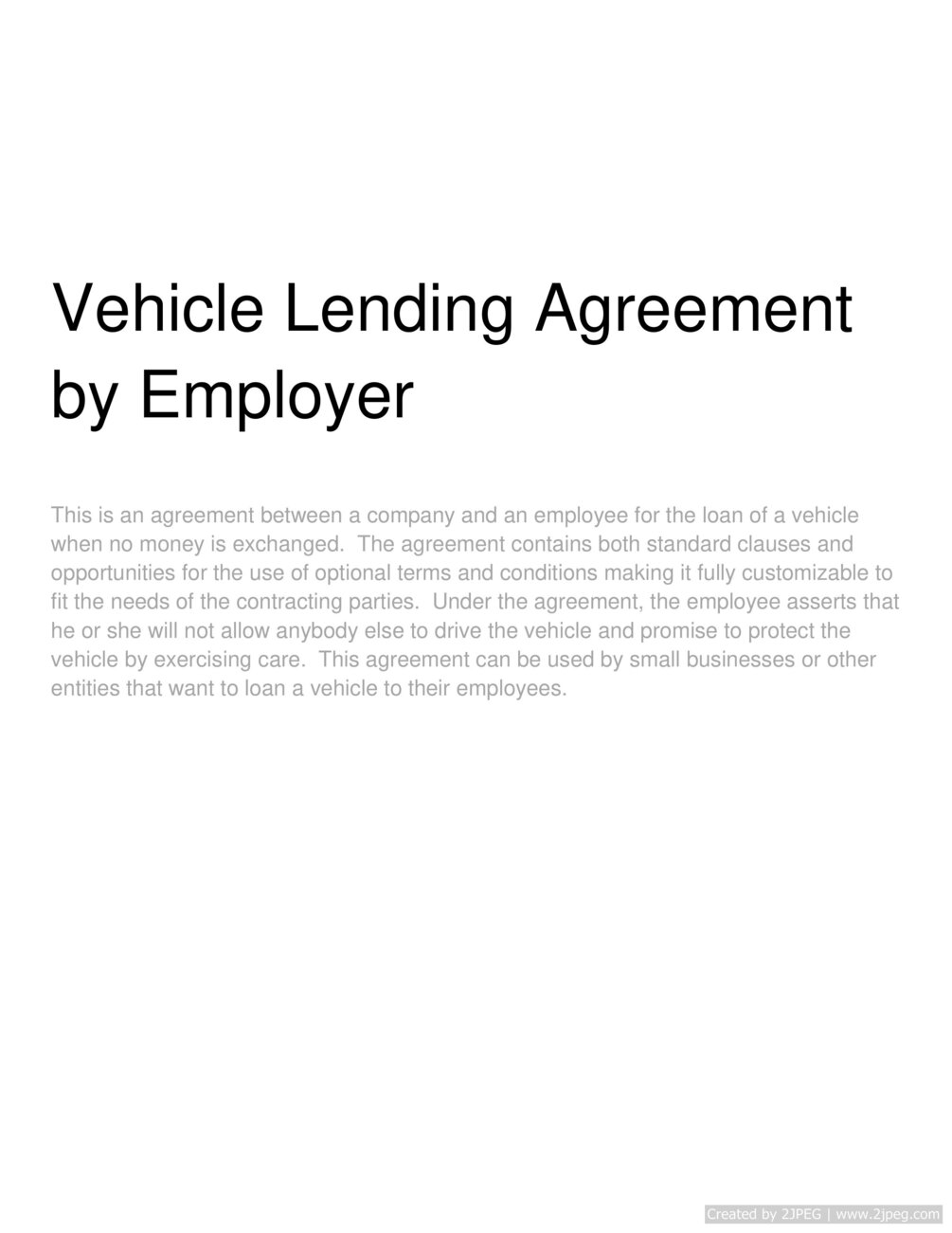 Vehicle Lending Agreement by Employer